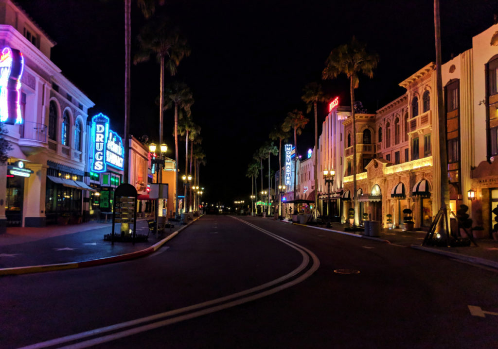 Hollywood Blvd Universal Studios Florida Orlando at night 2 - 2TravelDads