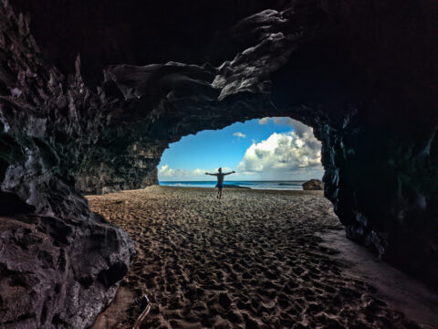 Entrance to Maniniholo Dry Cave at Haena Beach NaPali Coast North Shore ...